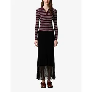 Claudie Pierlot Ribbed Knit Pleated Maxi Skirt - Black