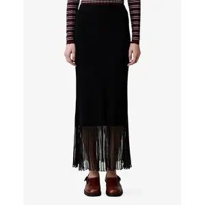 Claudie Pierlot Ribbed Knit Pleated Maxi Skirt - Black