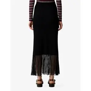 Claudie Pierlot Ribbed Knit Pleated Maxi Skirt - Black
