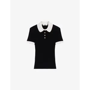 Maje Short-sleeved Ribbed Knitted Polo Shirt - Black