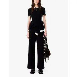Maje Short-sleeved Ribbed Knitted Polo Shirt
