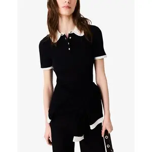 Maje Short-sleeved Ribbed Knitted Polo Shirt