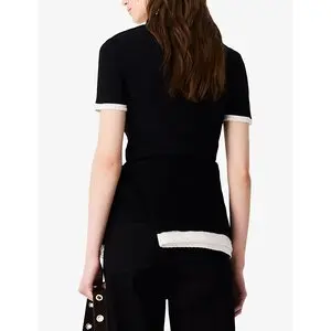 Maje Short-sleeved Ribbed Knitted Polo Shirt