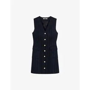 Maje Pinstriped V-neck Woven Mini Dress