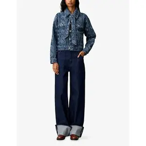 Claudie Pierlot Paisley-print Tie-neck Denim Jacket