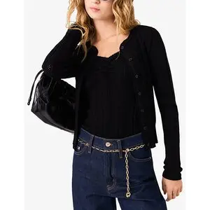 Maje Pointelle-knit Vest Top And Cardigan Set - Black