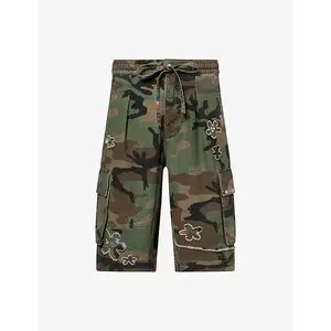 NAHMIAS Floral-embroidered Uflage Cotton Shorts - Camo
