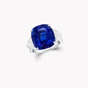 Graff Sapphire Cushion Cut Solitaire Ring - Platinum