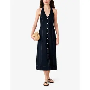 OMNES Octavia Halter Linen-blend Midi Dress