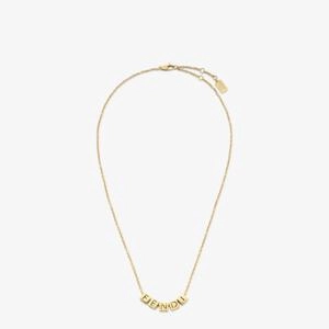 Fendi Finish Metal Chain Necklace With Logo Tag - Gold