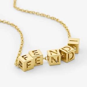 Fendi Finish Metal Chain Necklace With Logo Tag