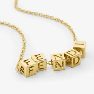 Fendi Finish Metal Chain Necklace With Logo Tag