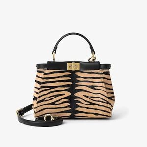 Fendi Peekaboo Mini Bag In Pony-effect Calfskin With Tiger Print - Brown
