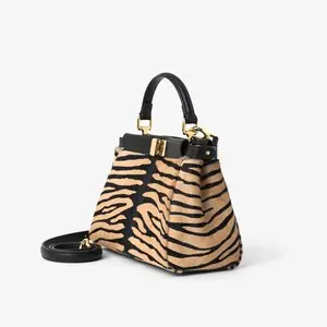 Fendi Peekaboo Mini Bag In Pony-effect Calfskin With Tiger Print