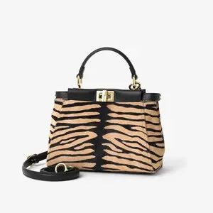 Fendi Peekaboo Mini Bag In Pony-effect Calfskin With Tiger Print
