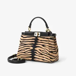 Fendi Peekaboo Mini Bag In Pony-effect Calfskin With Tiger Print