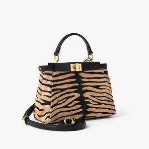 Fendi Peekaboo Mini Bag In Pony-effect Calfskin With Tiger Print