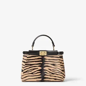Fendi Peekaboo Mini Bag In Pony-effect Calfskin With Tiger Print