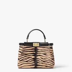 Fendi Peekaboo Mini Bag In Pony-effect Calfskin With Tiger Print - Brown