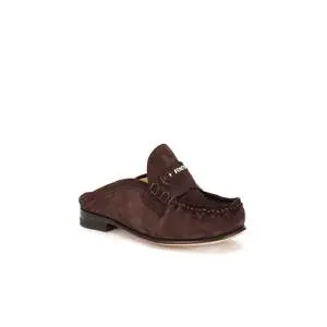 Fendi Suede Moccasin Sabots - Brown