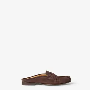 Fendi Moccasin-style Sabots In Suede - Brown