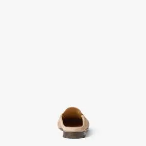 Fendi Suede Moccasin Sabots With Metal Logo Detailing - Beige