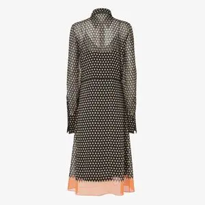 Fendi Silk Georgette Midi Shirt Dress With Optical Waves Motif