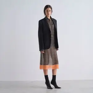 Fendi Silk Georgette Midi Shirt Dress With Optical Waves Motif