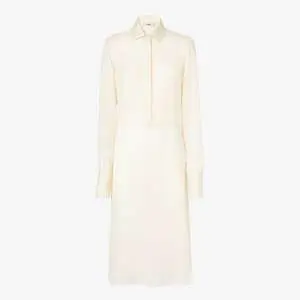 Fendi Silk Chevron Jacquard Midi Shirt Dress - White