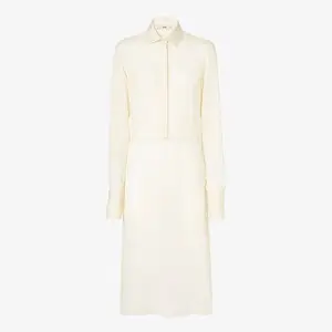 Fendi Silk Chevron Jacquard Midi Shirt Dress - White