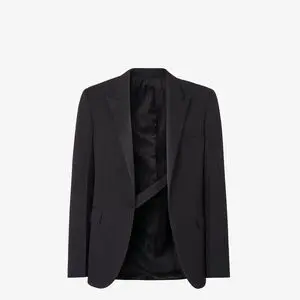 Fendi Grain De Poudre Wool Jacket With Peak Lapel - Black