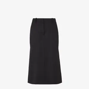 Fendi Grain De Poudre Wool Midi Skirt - Black