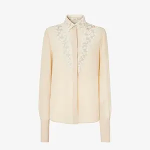 Fendi Georgette Shirt With Peonia Lace Inserts - Beige