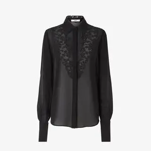 Fendi Silk Georgette Shirt With Peonia Lace Inserts