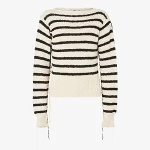 Fendi Striped Cotton Yarn Jumper With Frayed Edges And Contrast Stitching - Multicolour