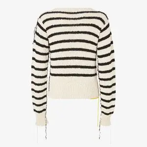 Fendi Striped Cotton Yarn Jumper With Frayed Edges And Contrast Stitching