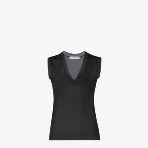 Fendi V-neck Sleeveless Silk Organza Top - Black