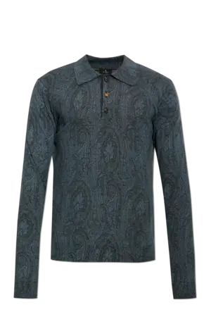 Etro Wool Long-sleeve Polo - Navy Blue