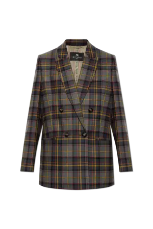 Etro Double-breasted Checked Blazer - Grey
