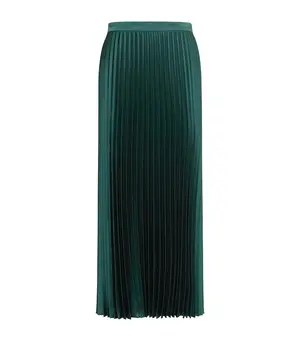 Max Mara Satin Pleated Maxi Skirt - Green