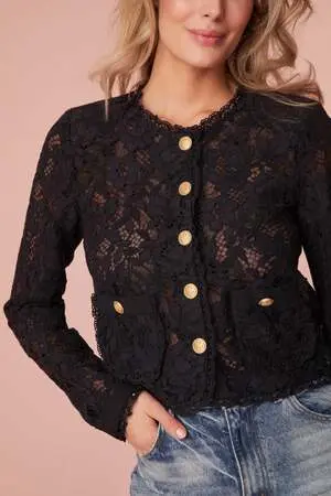 LoveShackFancy Richard Sheer Lace Jacket - Black