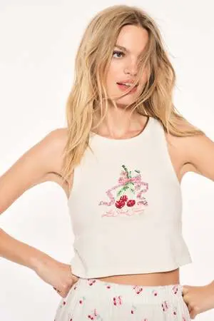 LoveShackFancy Kaleen Cherry Rhinestone Tank Top