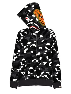 A BATHING APE Felpa "shark" Con Zip E Cappuccio