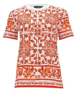 Dolce & Gabbana Jersey T-shirt With Majolica Print - Orange