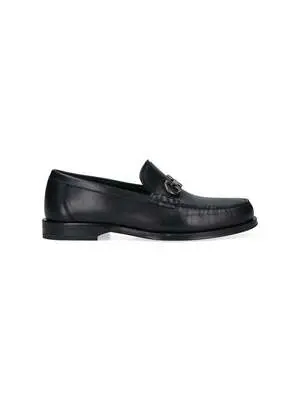 FERRAGAMO Calf Leather Flat Shoes With Horsebit Detail - Black