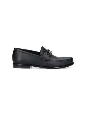 FERRAGAMO Calf Leather Flat Shoes With Horsebit Detail - Black