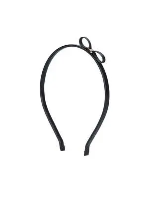 FERRAGAMO Leather And Brass Bow Detail Headband - Black