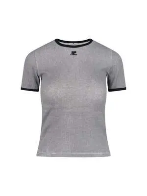 COURREGES Logo Embroidered Short-sleeve Crewneck Top - Black