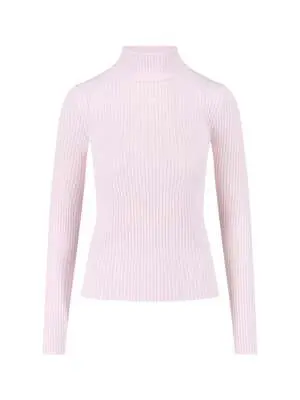 COURREGES Lightweight Knit Ribbed High Neck Sweater - Pink