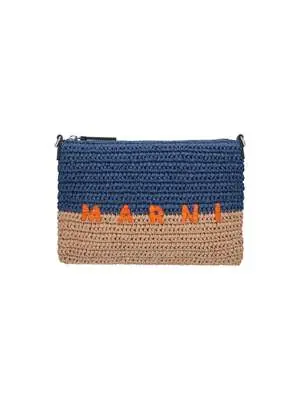 Marni Raffia Palm Mini Bag With Calf Leather Contrast - Blue